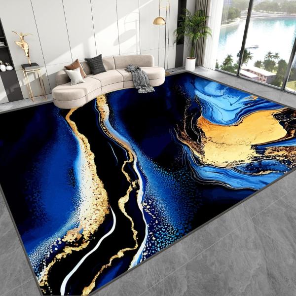 商品名:  Navy Blue Gold Marble Area Rug, 4x6ft,Swirl Texture Print Abstract Area Rugs, Modern Art Living Room Luxury Rug, f...