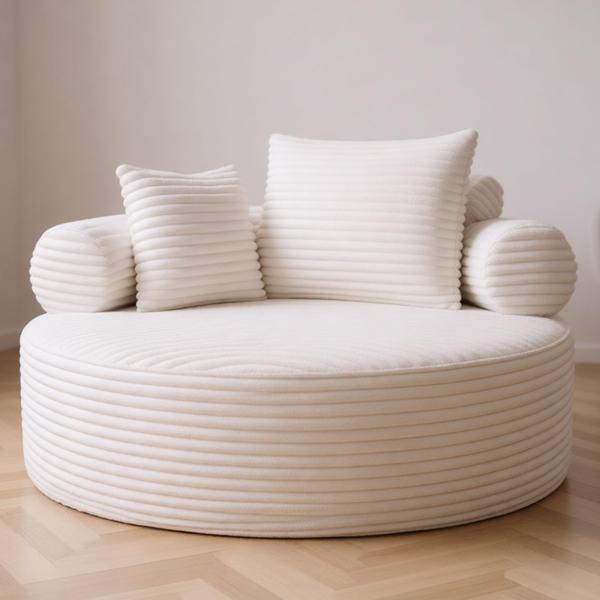 商品名:  Round Sofa Bed with Memory Foam, Cloud Sectional Couch with 3 Pillows, No Assembly White Sofa Bed for Living Room ...