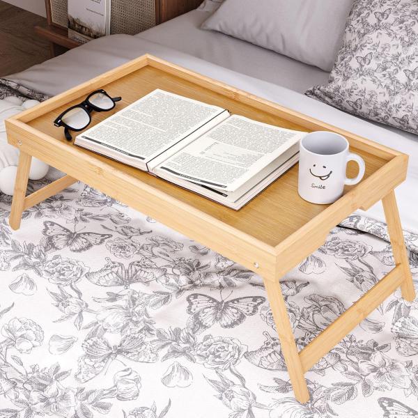 商品名:  FASDRESS Bamboo Bed Tray Table with Folding Legs, 20.47x12.2x1.97 inch Portable Multifunctional Bamboo Bed Tray Ta...