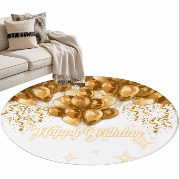 商品名:  Happy Birthday Round Area Rugs Collection 3', Golden Balloons Ribbons Abstract Art Non Slip Indoor Circular Throw ...