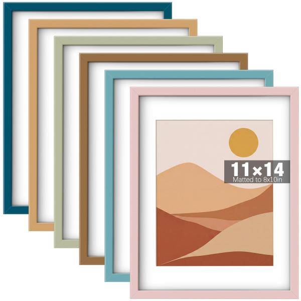 商品名:  Threehoney 11 x 14 Picture Frame Set of 6, Boho Colorful Photo Frames Display Pictures 8 x 10 with Mat or 11 x 14 ...