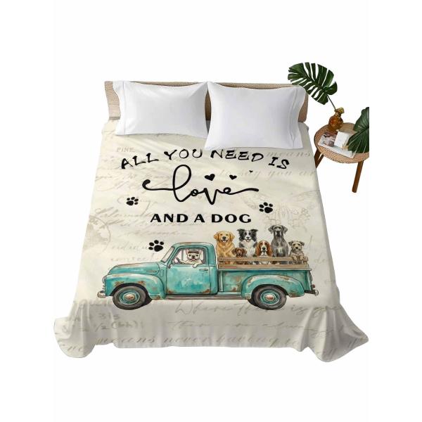 商品名:  Twin Flat Sheet Only Bedding Flat Sheet, Farm Green Old-Fashioned Trucks Dog Microfiber Breathable Top Sheets, Vin...
