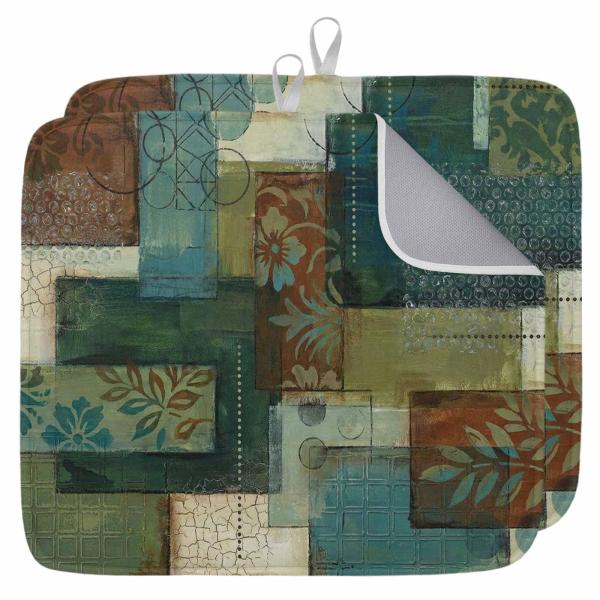 商品名:  Bohemian 2 Pack Dish Drying Mat for Kitchen Counter 18''x24'' Vintage Floral Texture Geometric Plaid Patchwork Art...