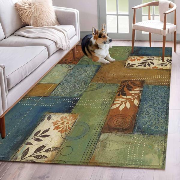 商品名:  4x6ft Modern Bohemian Area Rug Non Slip Soft Washable Vintage Flowers Geometric Plaid Patchwork Rectangle Area Rug...
