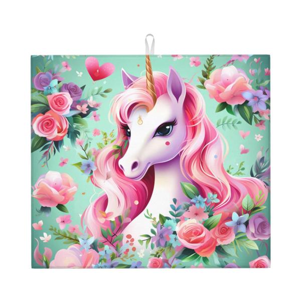 商品名:  Phayah Pink Unicorn Pattern Dish Drying Mat For Kitchen Counter Absorbent, Aesthetics Kitchen Decor 18"X16"ブランド: P...