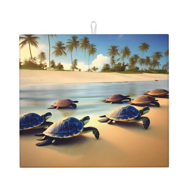 商品名:  Phayah Turtles On The Beach Pattern Dish Drying Mat For Kitchen Counter Absorbent, Aesthetics Kitchen Decor 18"X16...