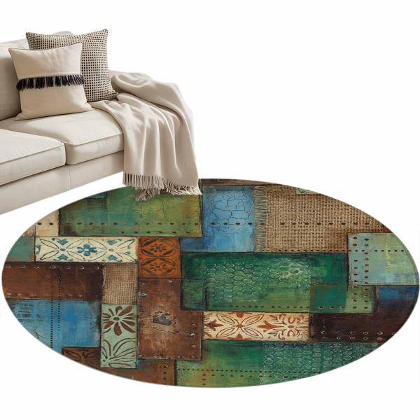 商品名:  Bohemian Round Area Rugs 3 ft, Modern Mottled Art Prints Geometric Plaid Patchwork Washable Small Area Rug with No...
