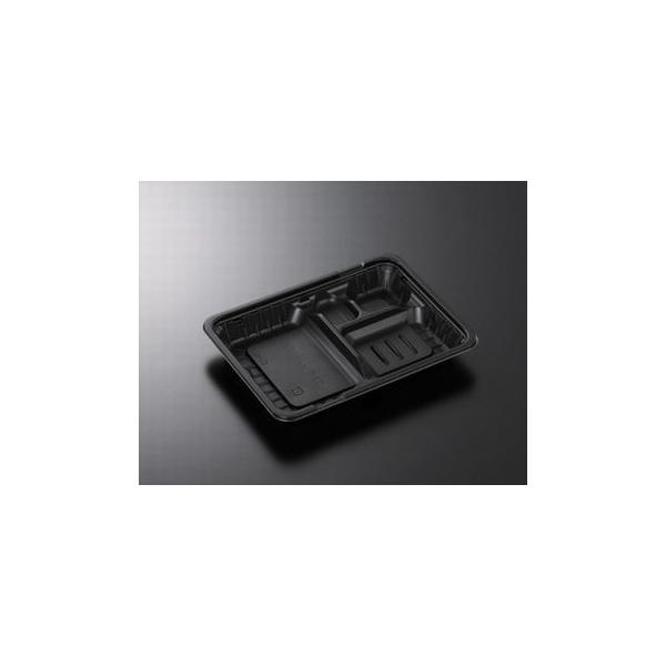 一般的な使い捨て弁当容器　5仕切り　黒の弁当容器　サイズ：身　：230×170×30mm　　フタ：　214×154×20mm　4仕切り　５０組材　質：本体・CT（ポリプロピレン＋タルク）　外嵌合蓋・OPS（透明ポリスチレン）　　　一般的なプ...