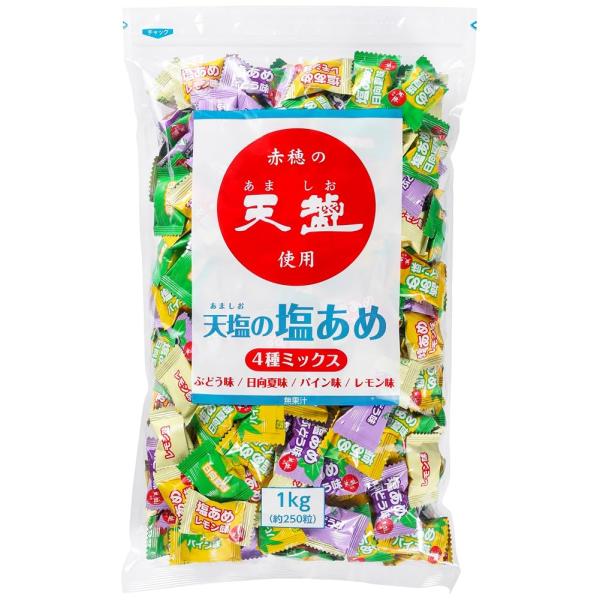 「商品情報」商品紹介4種類の味（アソートタイプ）で、美味しく飽きずに暑さ対策ができる塩あめです。汗で失う塩分が補給でき、外出時・作業時・スポーツ時に便利です。汗に近いイオン比率（ナトリウム：カリウム：カルシウム＝33：10：1）で暑さから体...