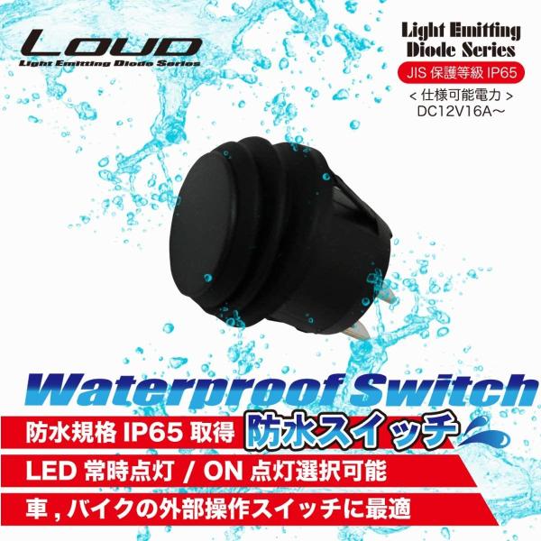【商品スペック】品番：SW-05スイッチ詳細：ロッカー式/位置保持型/2ピン使用可能定格電力：DC12V/20A色:なし点灯パターン：なし取付径/厚さ：20Φ / 0.7〜2.5mmJIS防水規格：IP65使用可能温度：-25℃〜85℃※ロ...