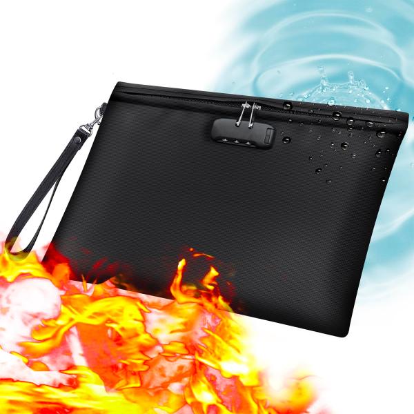 爆買【耐火バッグ】弊社の耐火ポーチは国内耐火試験を合格し国内最高水準の耐火性が認められた商品です。4層構造で1200℃の熱まで防御でき貴重品を守ってくれます。【鍵付き ポーチ】鍵不要のダイヤルロック錠が備わっており防災だけでなく防犯（セキュ...