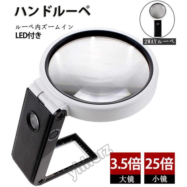 爆買●視野が広い自立するルーペ！  2種類のレンズ搭載！倍率大鏡3.5倍、小鏡25倍！両手が作業に使える！手放しOK!段階的に角度可変！もちろん手持ちOK！細かい文字・ネイルアート・アクセサリー作り・裁縫・新聞・辞書・図面・プラモデル・模型...