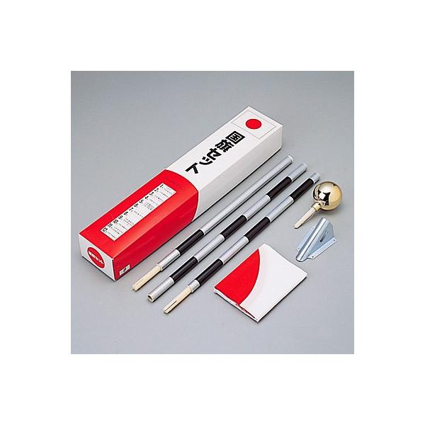 金球(国旗球)とポール、掲示用の金具が日章旗とセットになり、専用の化粧箱に入れられています。[サイズ](国旗)綿上金巾700×1000mm(国旗玉)70mmφ・(ポール)1400mm