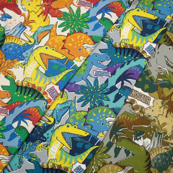生地は50cm単位での販売になります。ゆうパケット便(メール便)での発送は2.5m(購入数５)まで。商品コード：012-36-kk1624Dinosaur  Powerful Animal／オックス生地生地幅110cm／綿100％オックス生...