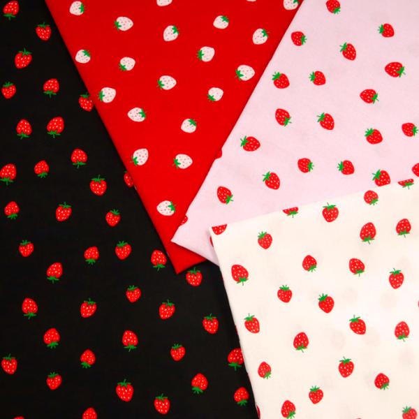 生地は50cm単位での販売になります。ゆうパケット便(メール便)での発送は3m(購入数６)まで。商品コード：013-15-ka1591小粒 いちご／シーチング生地生地幅110cm／綿100％シーチング生地小さな苺がコロコロ。キュートでPOP...