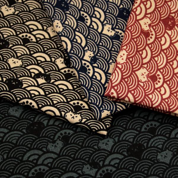 生地は50cm単位での販売になります。ゆうパケット便(メール便)での発送は3m(購入数６)まで。商品コード：014-17-ap41903-2≪復刻福福≫ねこ青海波／ドビー生地生地幅110cm／綿100％ドビー生地人気のデザインが復刻！お客様...