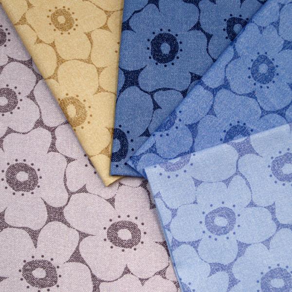 生地は50cm単位での販売になります。ゆうパケット便(メール便)での発送は2.5m(購入数５)まで。商品コード：055-15-ka1741Nordico Denim Bloom／オックス生地生地幅110cm／綿100％オックス生地北欧調のフ...