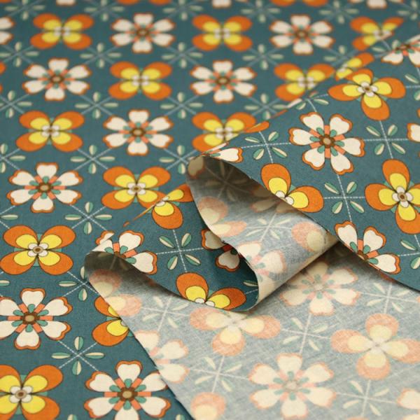 生地は50cm単位での販売になります。ゆうパケット便(メール便)での発送は3m(購入数６)まで。商品コード：055-17-cs1243RETONO pattern un/no／シーチング生地（チンツ加工）生地幅110cm／綿100％シーチン...