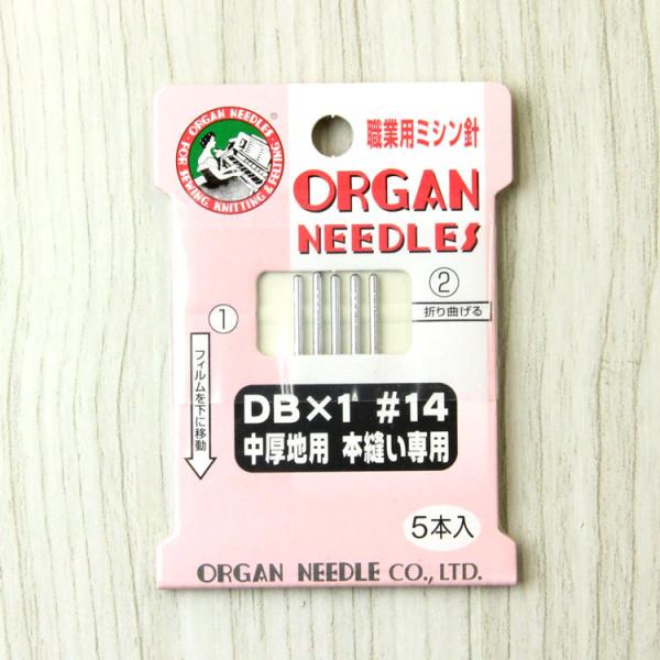ゆうパケット便(メール便)で発送可能です。商品コード：0AC-DB14【職業用ミシン針】職業用ミシン針の１４号厚地用の針です(５本入)※デニム・キルト・ラミネート生地の縫製に適しています。　11号で針がよく折れる場合はこちらの針をおススメし...