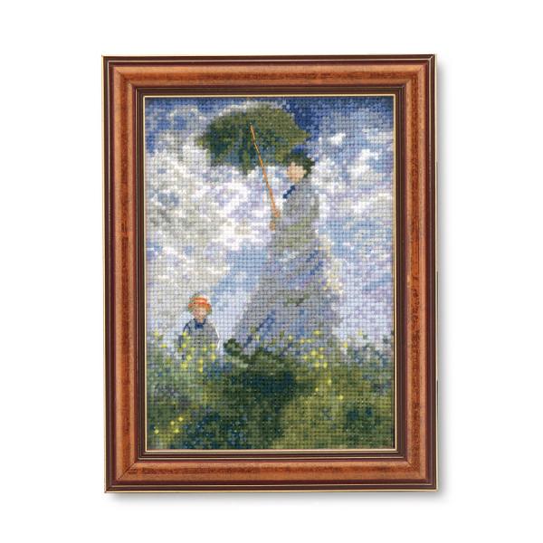 ■額外径 : 約縦20.8cm×15.8cm、額内径 : 約縦16.8cm×横11.8cm世界の名画を手仕事で。ミニフレーム付きですぐに飾れるクロスステッチのキットです。人気の高い名画・モネの「日傘をさす女」を多彩な刺しゅう糸で表現しましょ...