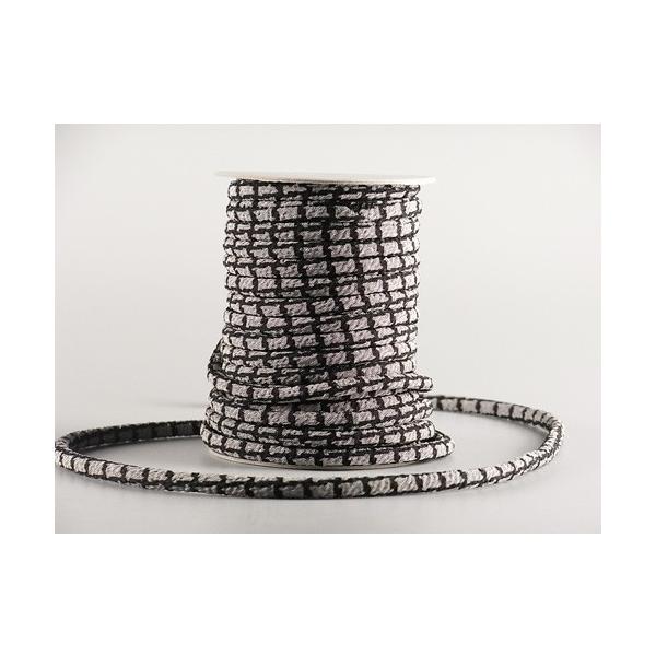 ■表地（ちりめん）：ポリエステル100%　中芯：アクリル100% ※10cm単位で販売、価格は10cm分です。数量は10cm単位で入力して下さい(例:1m購入なら数量10) ●モノトーンが地味で渋いちりめんひも。黒とグレイの2色で四角い模様...