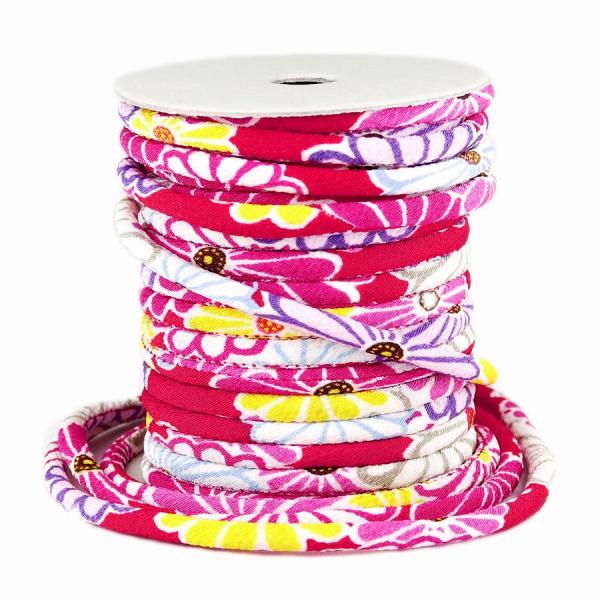 ■表地（ちりめん）：ポリエステル100%　中芯：アクリル100%※10cm単位で販売、価格は10cm分です。数量は10cm単位で入力して下さい(例:1m購入なら数量10)●色とりどりの菊の花が並んだかわいらしいちりめん丸ひも。きれいな赤地に...