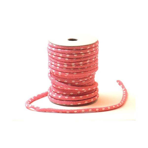 ■表地（ちりめん）：ポリエステル100%　中芯：アクリル100% ※10cm単位で販売、価格は10cm分です。数量は10cm単位で入力して下さい(例:1m購入なら数量10) ●鮮やかな濃いめのピンク色に白の水玉柄がかわいいちりめん紐です。●...