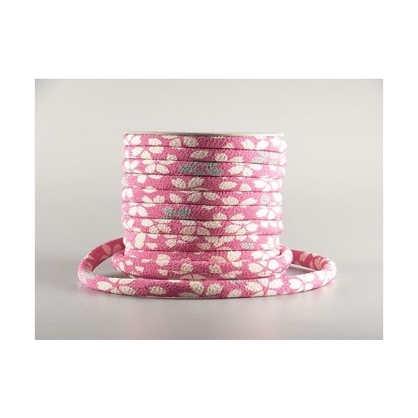 ■表地（ちりめん）：ポリエステル100%　中芯：アクリル100% ※10cm単位で販売、価格は10cm分です。数量は10cm単位で入力して下さい(例:1m購入なら数量10) ●シンプルな桜模様が可愛らしいちりめんの和風ひも。濃いめのピンク色...