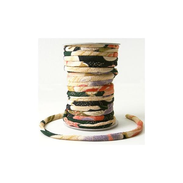 ■表地（ちりめん）：ポリエステル100% ※10cm単位で販売、価格は10cm分です。数量は10cm単位で入力して下さい(例:1m購入なら数量10) ●ふっくらとした日本的な花柄。深い緑色とベージュの組合せは、どこかほっとします。●太さ5ミ...