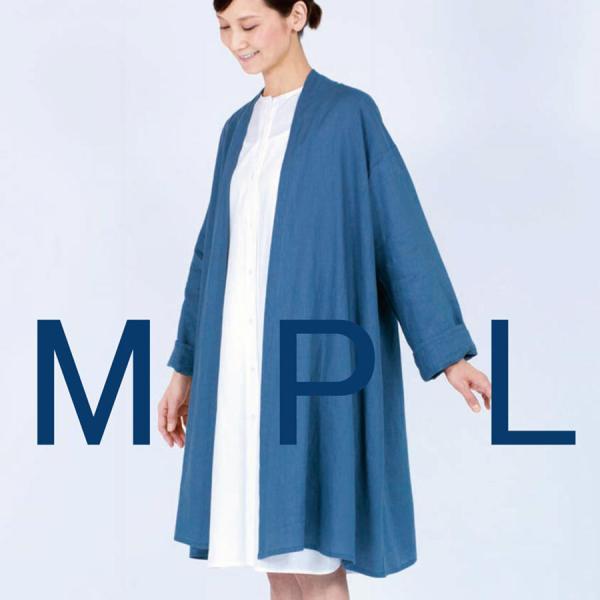 ■対応サイズ：バスト75〜104cm（レディス／身長160cm前後）ストレートな衿が首まわりに沿う、ローブのようなデザインの羽織りブラウスの型紙です。身幅が広く、裾に向かってフレアーが入ることで自然なドレープが生まれ、柔らかな雰囲気に仕上が...