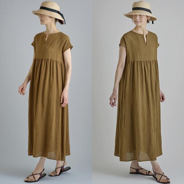 ■おとな女性用（身長160cm前後、バスト75-104cm、ヒップ82-110cm）すっきりとしたフレンチスリーブで、ハイウエスト部分にたっぷりとしたギャザーを寄せた、大人の女性に似合うワンピースの型紙です。身幅がゆったりとしていて体のライ...