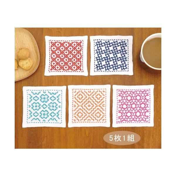 ■出荷目安：2〜7日後●一目刺し技法で簡単にできる刺し子キットです。図面にそって縦・横・斜めに縫うだけで伝統柄コースターの出来上がり(^^) 5枚1組になっているので来客時にピッタリ☆図案プリント済みです。●「一目刺し」とは刺し子の技法のひ...