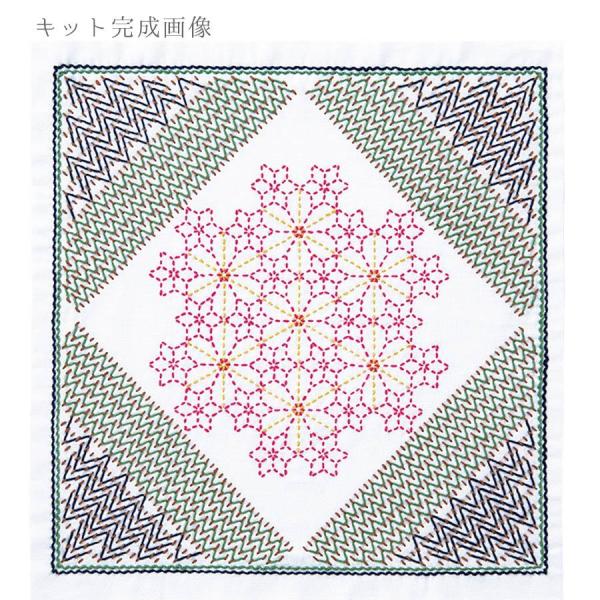 ●刺子ふきんのキットです。材料を揃える手間なく始めたい方向けで、新色Sashiko Thread 100mを使用。【こちらの商品は手作りキットで、完成品ではありません。ご注文の際はお間違えのないようお願いいたします。】上品ななでしこの花模様...