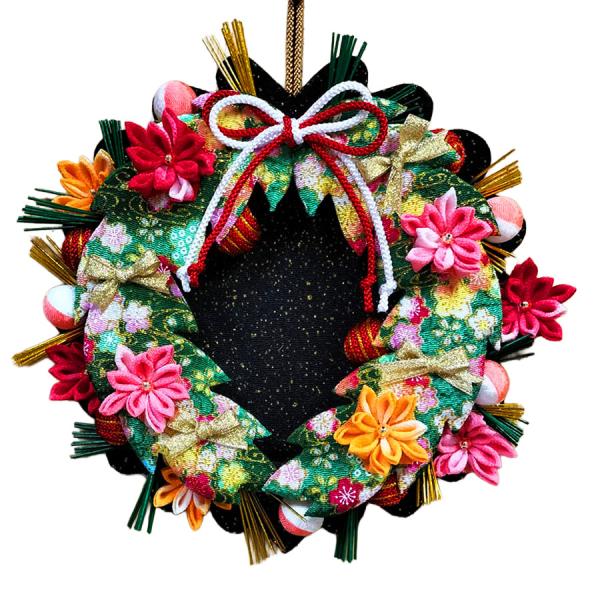 ■できあがりサイズ：約 直径21cm京都のちりめん工房から〜洋と和を組み合わせた彩色でお部屋を飾る手作りのインテリアキットです。押し絵やつまみ細工の手法にアクセントとなるパーツを散りばめて、アートでスタイリッシュな仕上がりに。毎年飾れる、季...