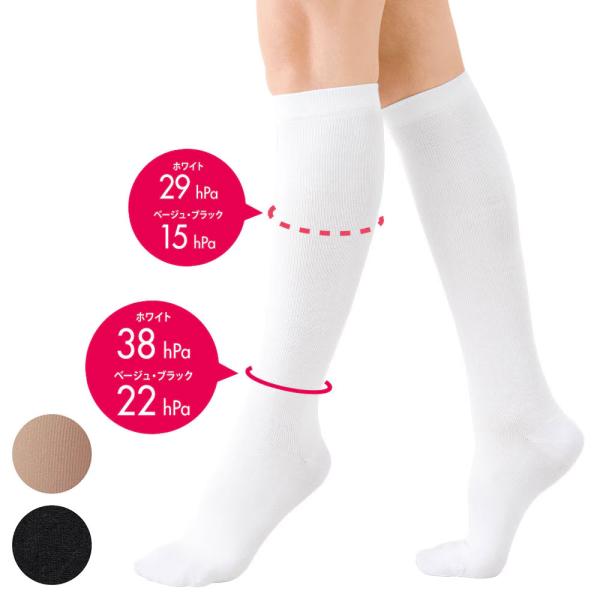もっともっとハイパワー!強力な圧力が脚をしっかりサポート!特殊な凸凹編みと綿密に計算された段階式着圧設計で幅広い方から支持されています。ぎゅううっと気持ちよく引き締めてくれる、高圧力の着圧ハイソックス。ホワイトのみコットン素材を使用しており...