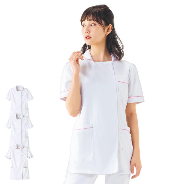 Aラインだから、ゆったり着たいあなたにもオススメ!ウエスト周りは調節可能でシルエットも自由自在ほんのり可愛いチェックパイピングが白衣スタイルをおしゃれに変身。離れ衿で首元をスッキリ見せて、衿元のチェックパイピングが顔周りを明るくしてくれます...