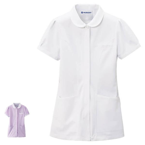 爽やかな配色と清涼感を持ち合わせたコードレーン清楚でエレガントにキマる丸襟ジャケット・ナースリーオリジナルの素材「コードレーン」を使ったジャケット・さらっとした清涼感ある細かい白畝ストライプ・満足のいくストレッチ性・右腰タブ、クロスポケット...