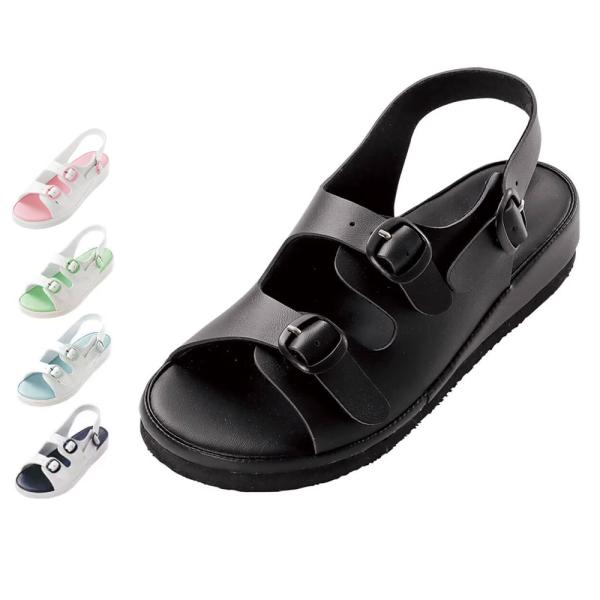 人気の衝撃吸収ワイドナースサンダルを改良!やわらかインソールが足裏にやさしくフィットするワイドサンダルソフトな立体カップインソールが足裏を包み、やわらかな合皮＋フェルトのベルトで甲高調整もできる長年愛されるナースリーのゆったりナースサンダル...