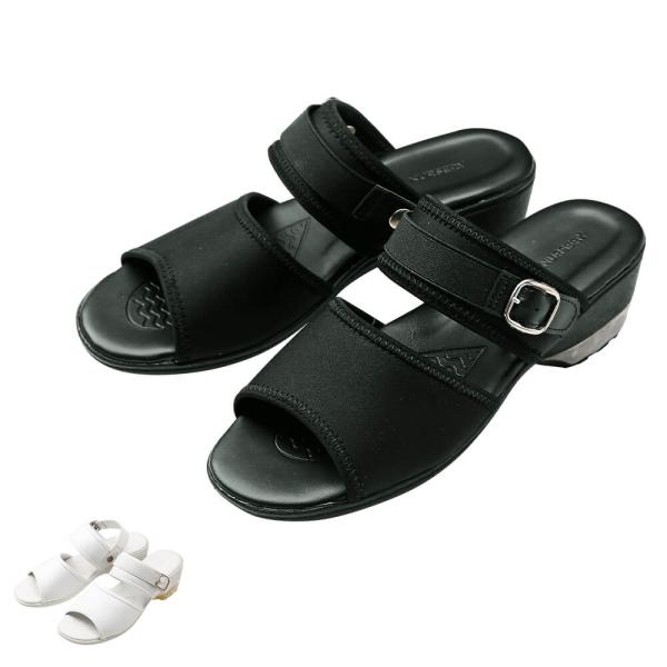 足元のお悩み解決！「外反母趾（内反小趾）」サポートに特化したナースサンダルゴム仕様のバックベルトでフィット感◎アッパーにニット素材を使用し全面やわらかいスポーティーデザインサンダルです。・やわらかく、ぐーんと伸びるニットアッパー素材・ゴム仕...