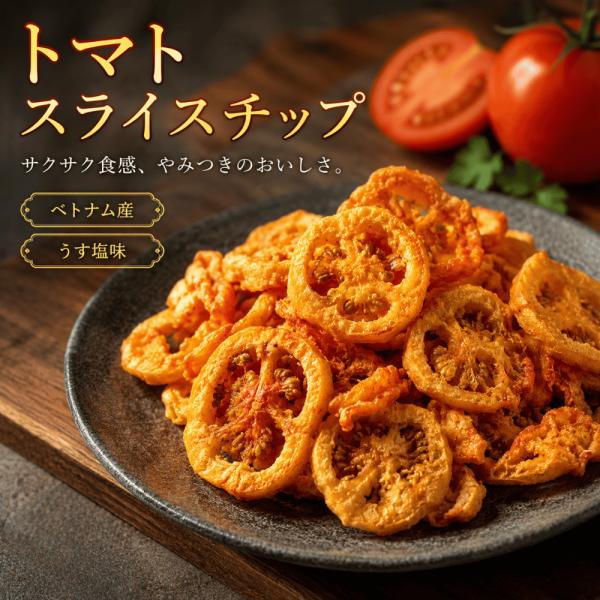 トマトスライスチップ トマトチップ トマトチップス ドライトマトスライス 乾燥トマト スライストマト トマト とまと 野菜チップス【商品名】トマトスライスチップ【原材料名】トマト、植物油、麦芽糖、食塩【内容量】200g【賞味期限】製造日より...