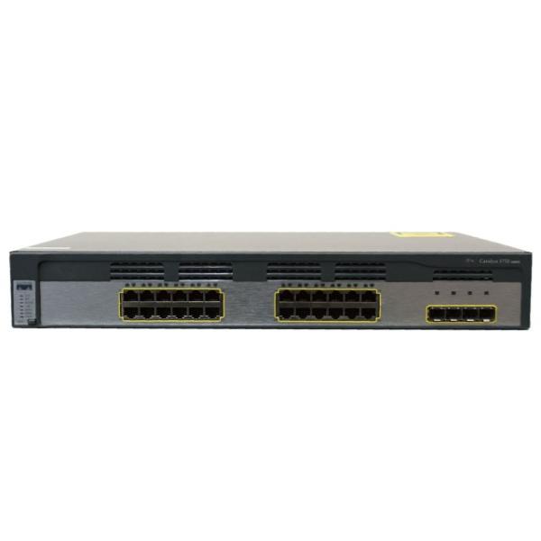 Catalyst 3750 シリーズ 10/100/1000Base-T x24ポート、SFP x4ポート。　IP Base、1.5RU （中古品）