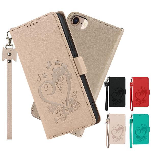 【特徴】　スタンドとしても使える機能性。動画の視聴もラクラク　丁寧な手仕事で細部までこだわる　複数カード収納できるカードポケット付　リボン付ストラップ　ハートがプリントされた大人かわいいデザイン【対応機種】　iPhone 8 Plus　iP...