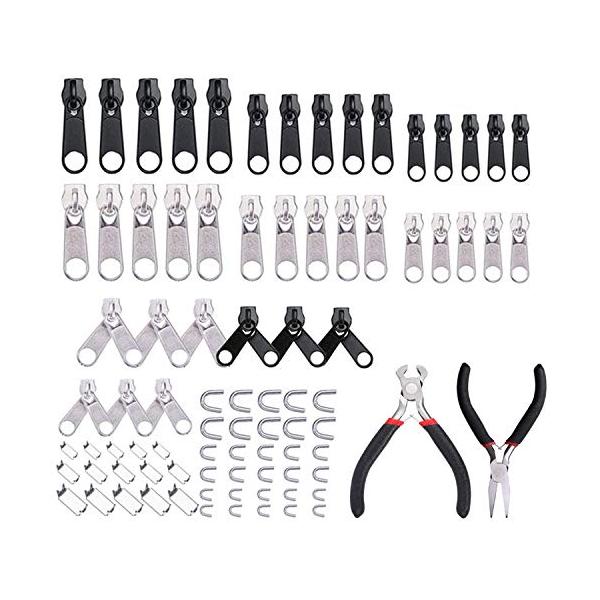 ・86個セット  ・・Color:86個セット・?【材料】：高品質のステンレス鋼で耐久性があります・   ?【サイズ多くのジッパーヘッド】：各 5×シルバーヘッド（3＃、5＃、8＃）、 各５×ブラックヘッド（3＃、5＃、8＃）、各３×ダブル...