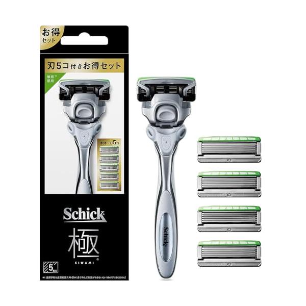 ハンドルシルバー/1個 (x 1)/KWM-111 SS CMB・PatternName:5)極敏感肌ホルダー(刃付き+替刃4コ)・パッケージ個数:1・シック最上級モデル「極　KIWAMI」・ハンドルの衝撃吸収機能によるシック史上最高の剃り...