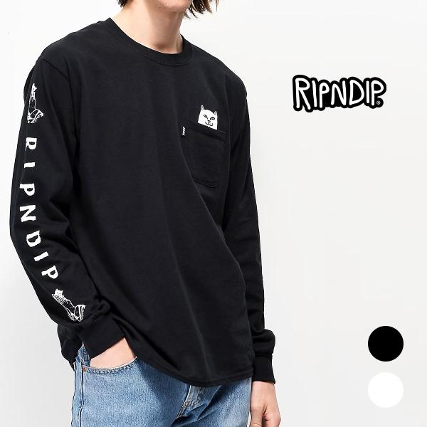 RIPNDIP メンズ レディース プリント TシャツLORD NERMAL LONG SLEEVE POCKET TEE ホワイト ブラックネコ の キャラクター かわいい おちゃめ プリント ティー■商品紹介RIPNDIPの人気アイコン...