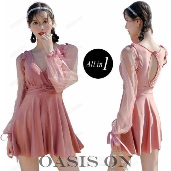 ■セット内容?1点?ワンピース水着（オールインワン） ONE-PIECE swimwearAll in 1- Check Point -check.1くるみボタンを散りばめデザインがオシャレ！シースルーやリボンで可愛く甘い雰囲気にcheck...