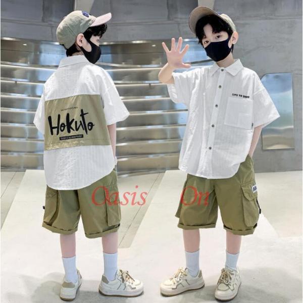 子供服 セットアップ 夏 キッズ 男の子 上下セット 2点セット  トップス 半袖 シャツ ショートパンツ ボトムス セット 男の子用 子供 男児 子ども こども キッズ用 kids ジュニア おしゃれ お洒落 上品 ナチュラル カジュアル...