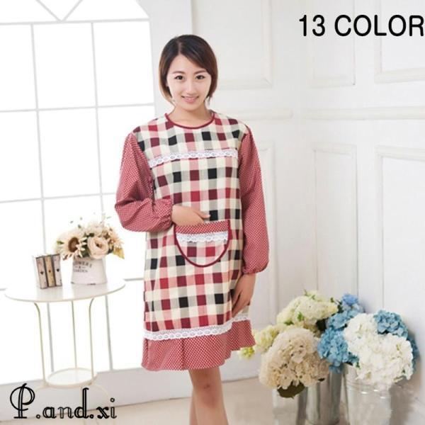 ミニワンピース風のおしゃれな割烹着エプロンです。【サイズについて】84x100x53x45cm