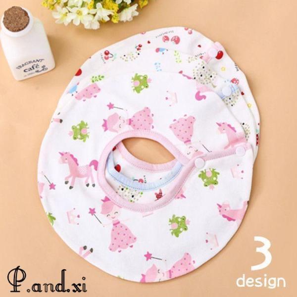 優しい絵柄が可愛い、赤ちゃんのよだれかけです。ドーナツ型なので、汚れたらくるっと回して360°使えます。【素材について】綿混