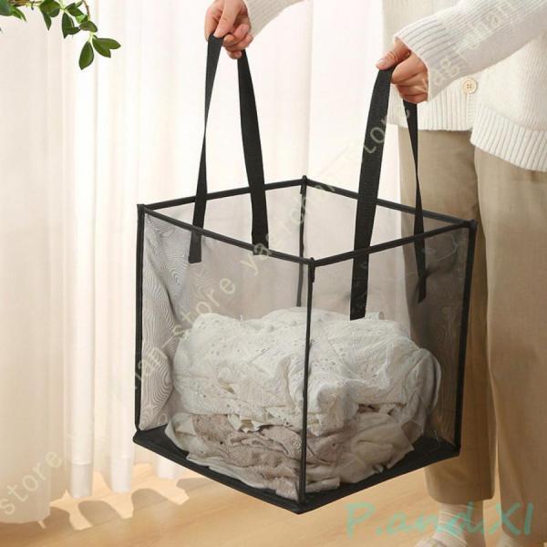 折りたたみ可能のメッシュバスケットです。大容量で洗濯物を一気に運べるが魅力的です。使わない時は、クルっと回して簡単に薄く折りたためるので、棚や洗濯機の隙間に隠しておけます！    ランドリーバスケットは軽く通気性のよいメッシュ素材を採用、洗...